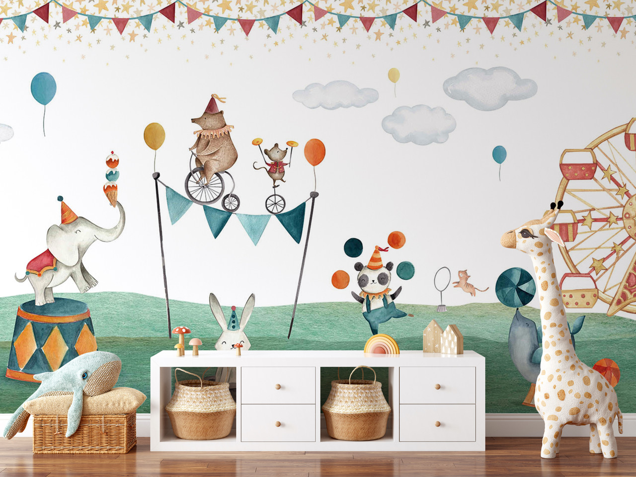 Circus Animals Watercolour Wallpaper Mural