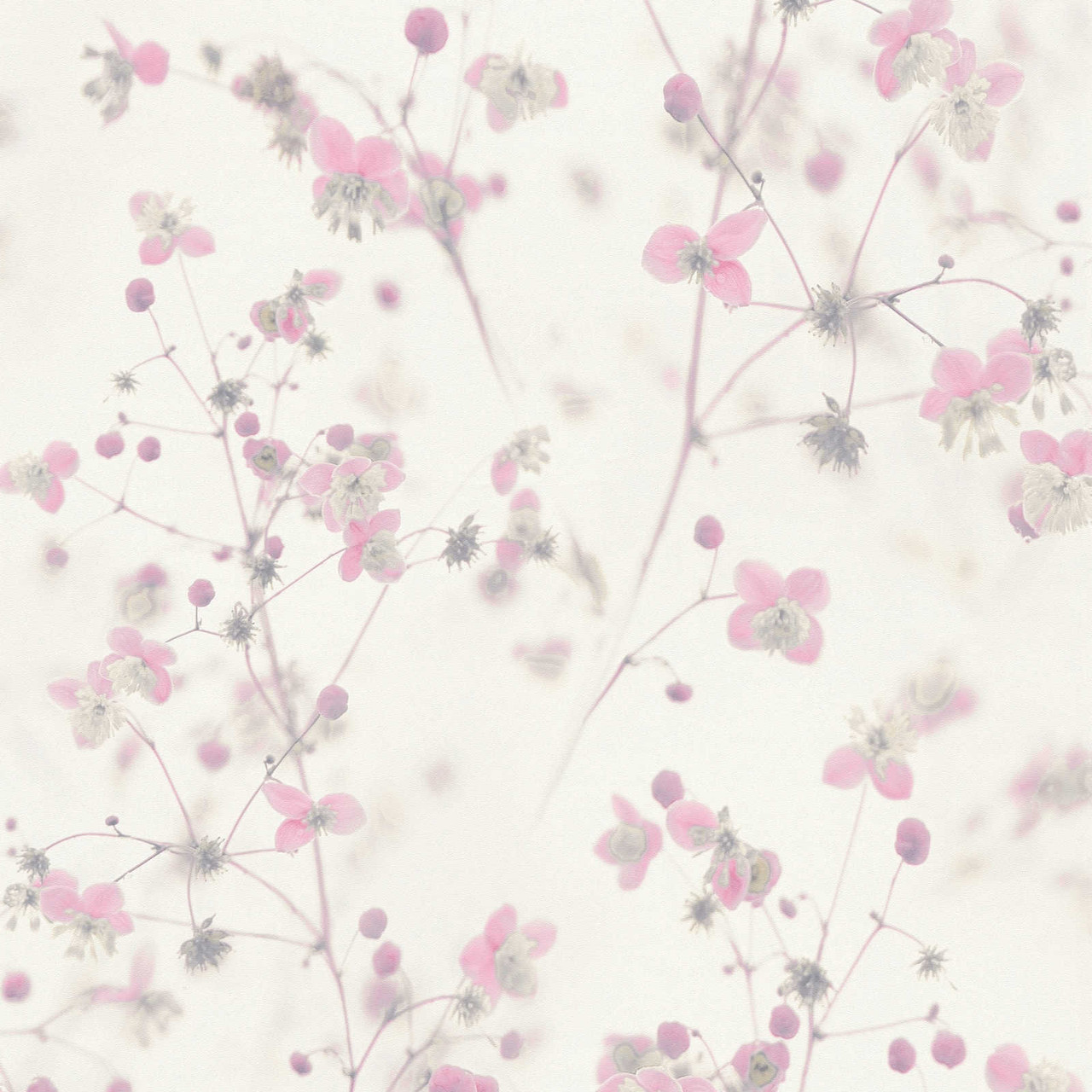 Delicate Dainty Florals Grey Pink Non Woven Wallpaper | AS Creation Fiore