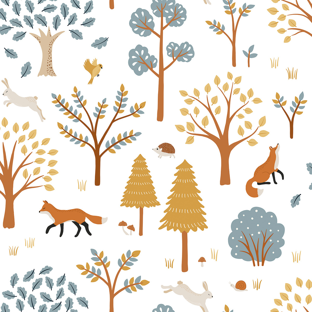 Hand Painted Effect Foxes Forest Trees Multicolour Non Woven Wallpaper ...