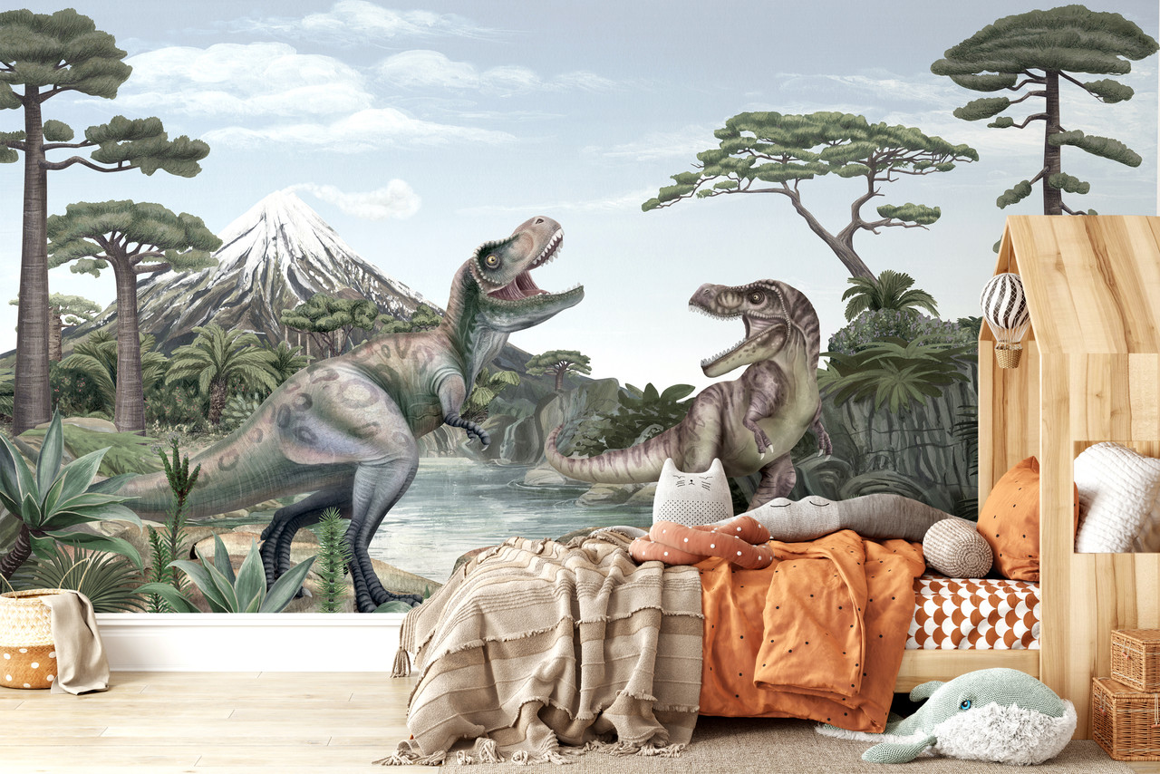 T-Rex Dinosaur Theme Watercolour Wallpaper Mural | Kikki Belle