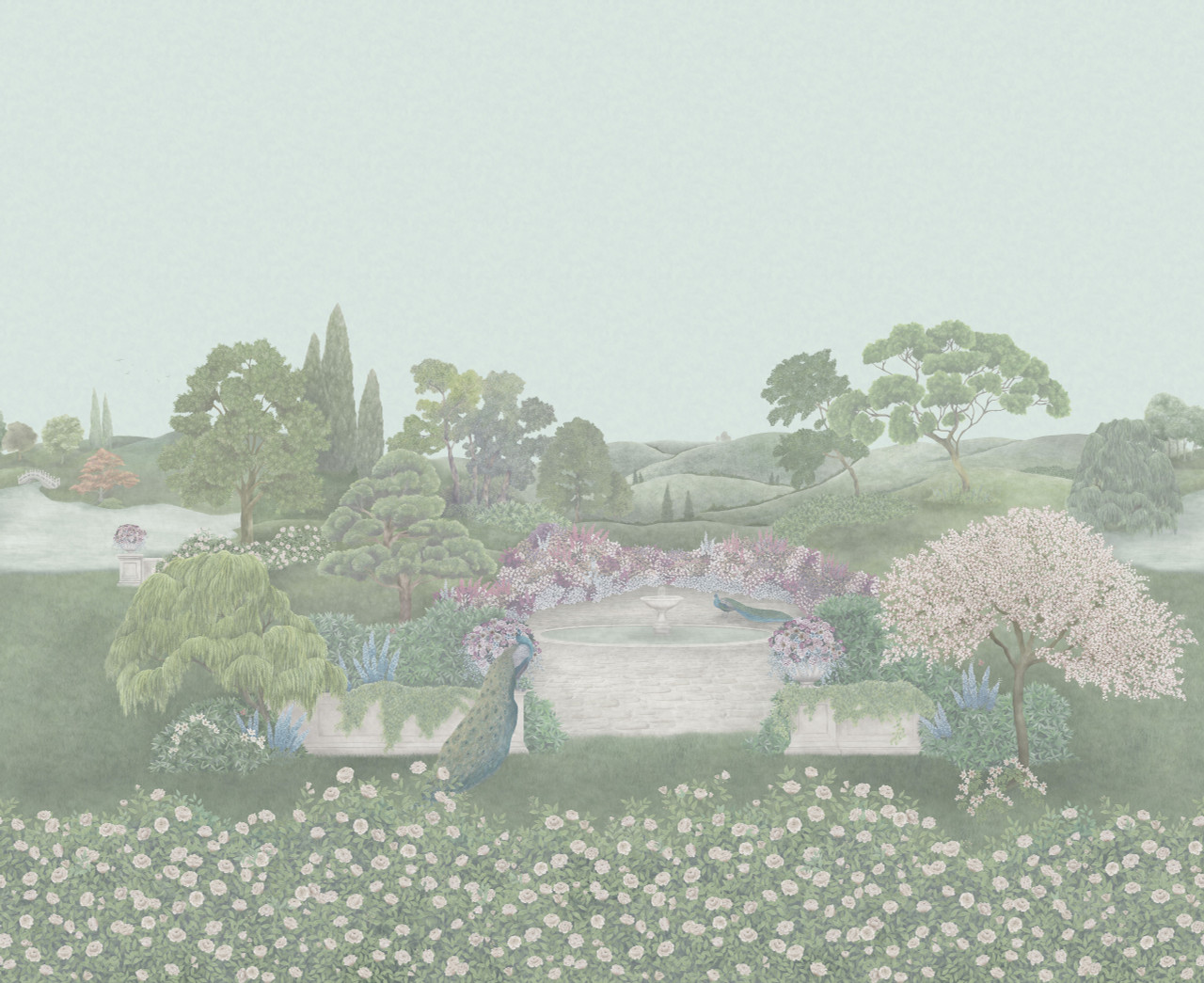 English Garden Landscape Green Mural Non Woven Wallpaper | Cole & Son Idyll