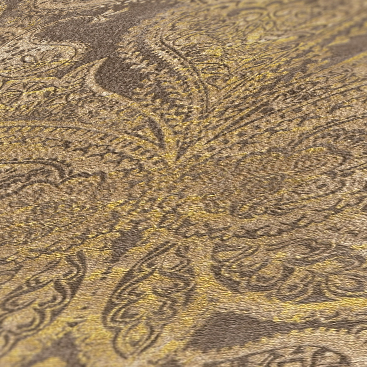 Ornate Vintage Damask Watercolour Effect Brown Gold Non Woven Wallpaper ...