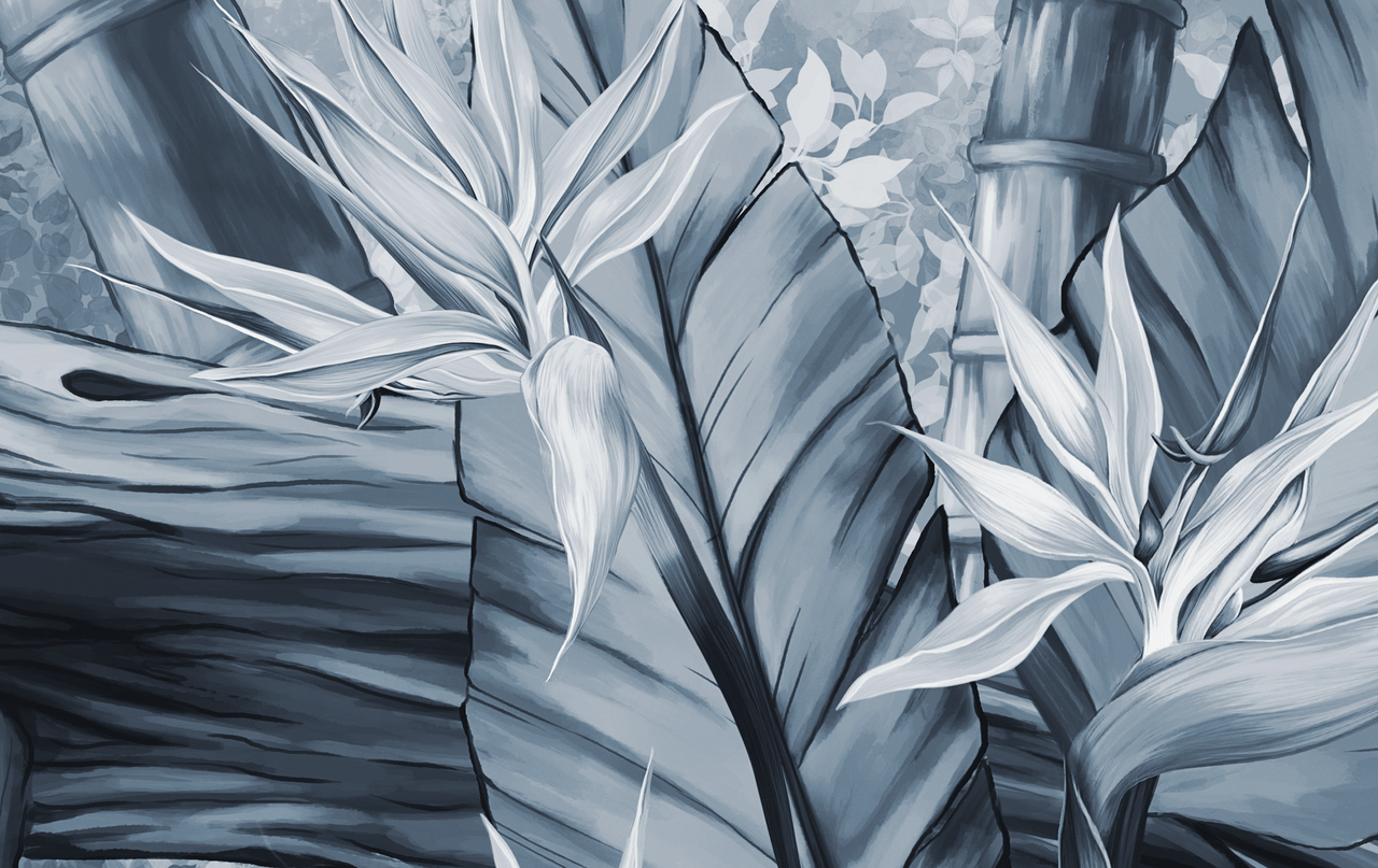 Dark Blue Exotic Jungle Tropical Palms Wallpaper Mural