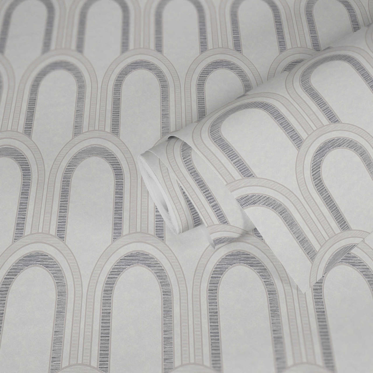 Geometric Metallic Arches Grey Non Woven Wallpaper | Architects Paper