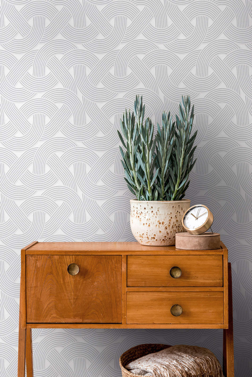 Large Scale Modern Geometric Waves Metallic Grey Non Woven Wallpaper ...