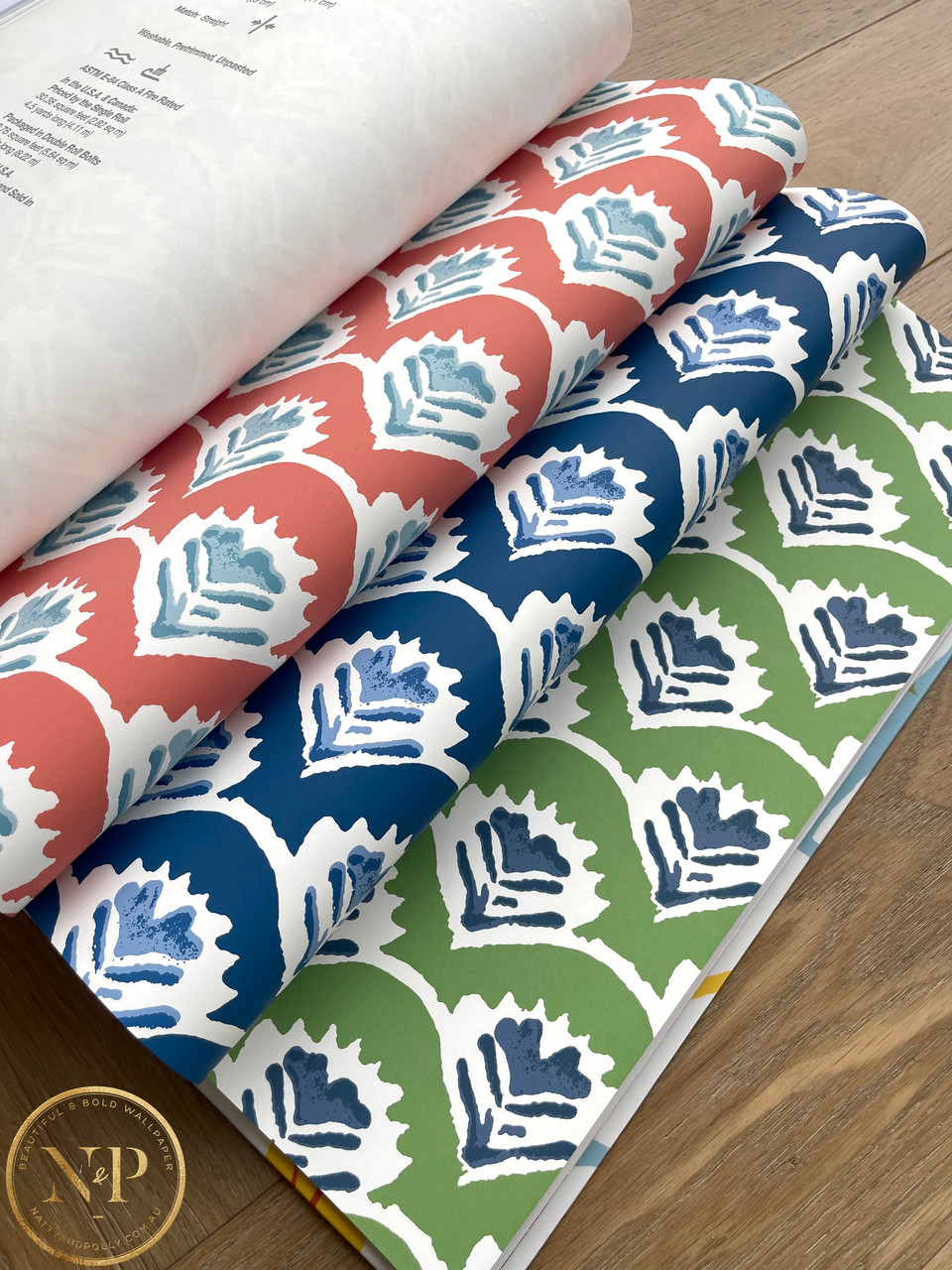 Geometric Floral Pattern Green Blue Wallpaper | Thibaut Emily