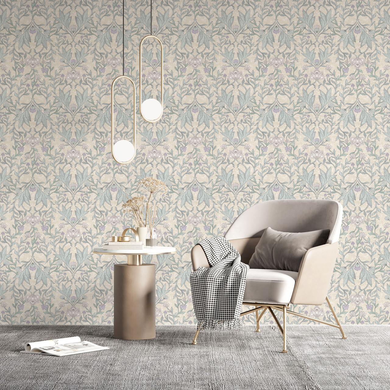 Floral Leaves Cream Mural Wallpaper | Bloomery Decor Amira