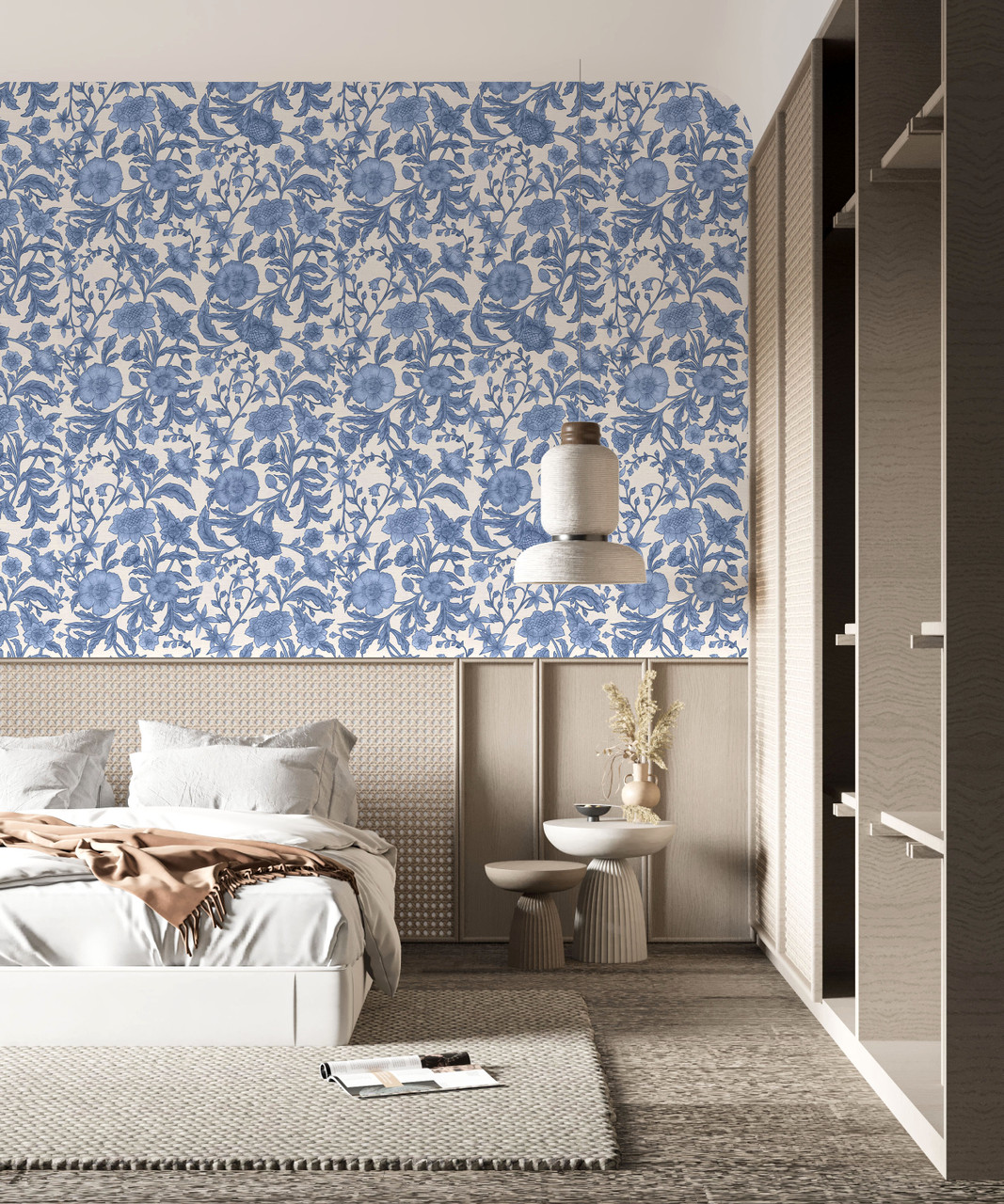 Elegant Blooming Flowers Blue Mural Wallpaper | Bloomery Decor ...