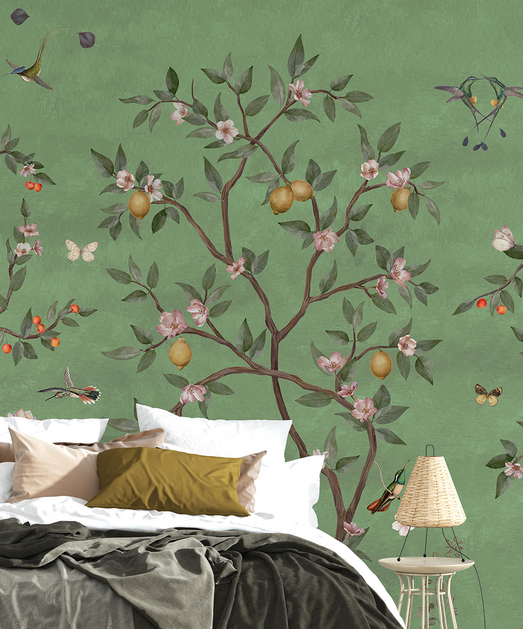 Stunning Green Chinoiserie Lemon Tree Wallpaper Mural | Made in Australia