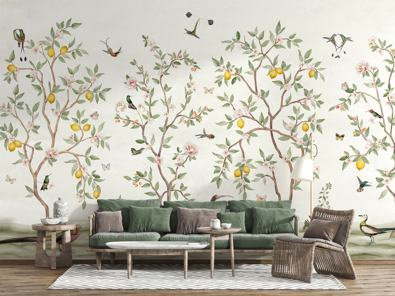 Stunning Off White Chinoiserie Lemon Tree Wallpaper Mural | Made in ...
