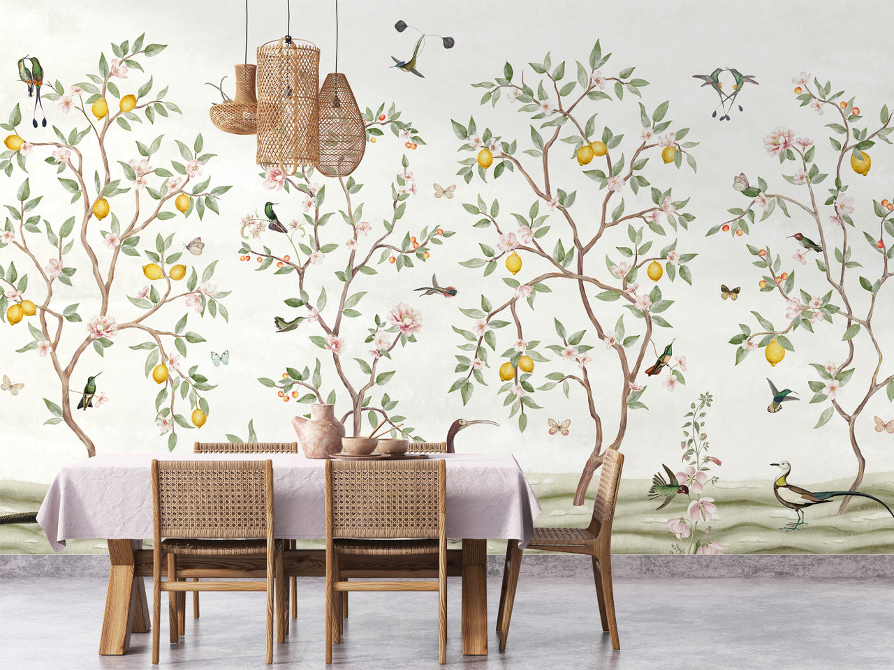Stunning Off White Chinoiserie Lemon Tree Wallpaper Mural | Made in ...