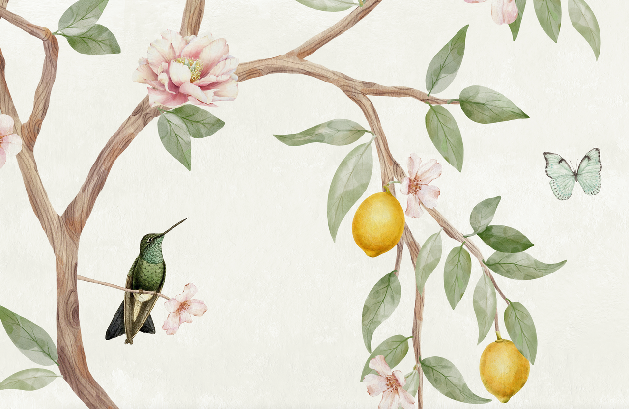 Stunning Off White Chinoiserie Lemon Tree Wallpaper Mural | Made in ...
