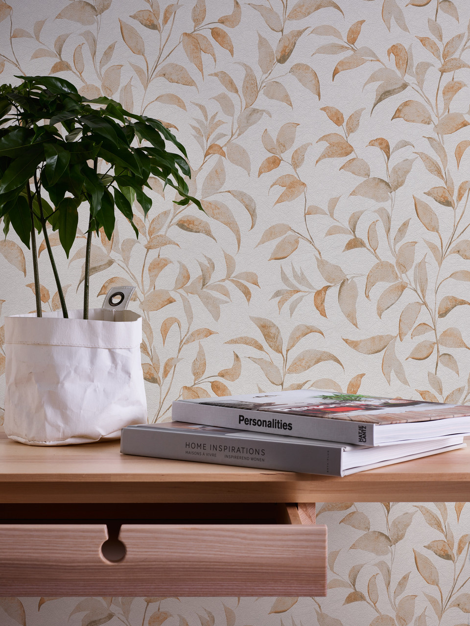 Ficus Wall Leaves Foliage Copper Non Woven Wallpaper | Living Walls