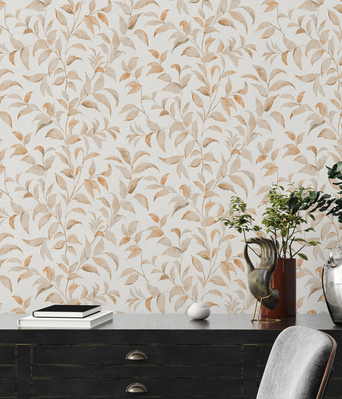 Ficus Wall Leaves Foliage Copper Non Woven Wallpaper | Living Walls