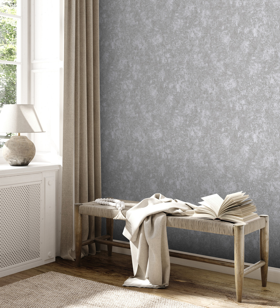 Plaster Effect Textured Metallic Silver Grey Wallpaper | Living Walls Arki