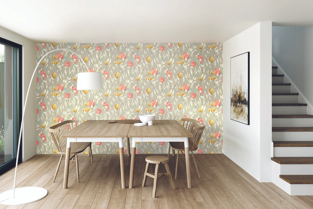 Abundant Trailing Fruit And Leaves Parchment Natural Wallpaper ...