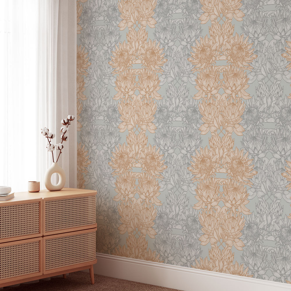 Large Scale Line Art Flower Steel Blue Wallpaper | Patricia Braune ...