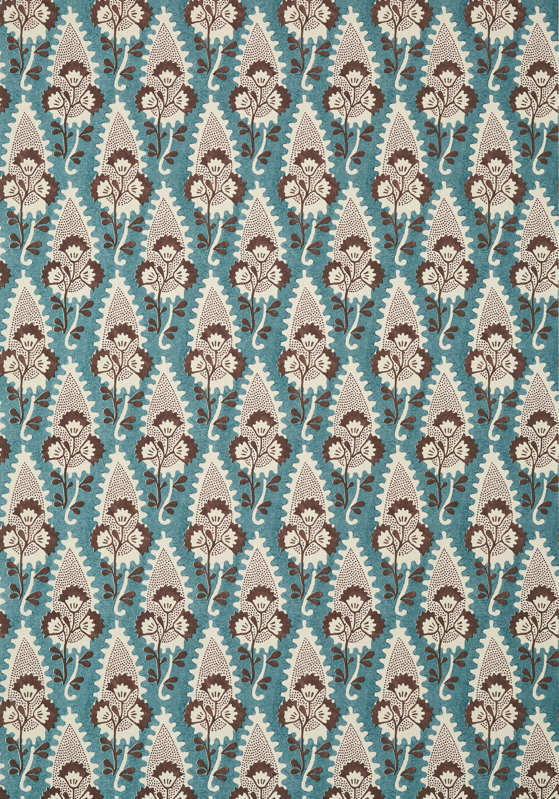 Vintage Floral Diamond Brown Slate Blue Wallpaper | Anna French Cornwall