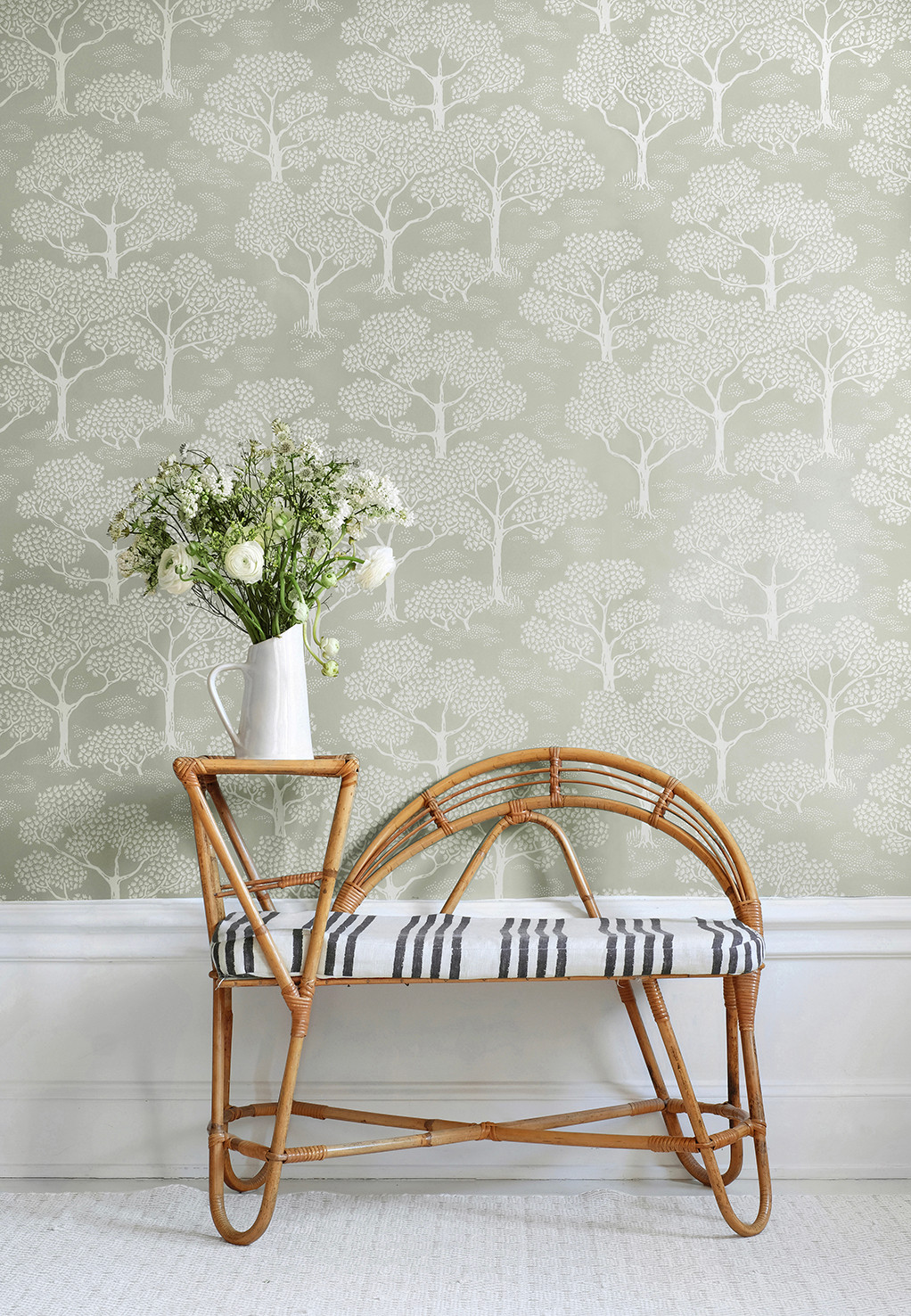 Whimsical Forest Trees Sage Green Wallpaper | Littlephant Woodland Notes