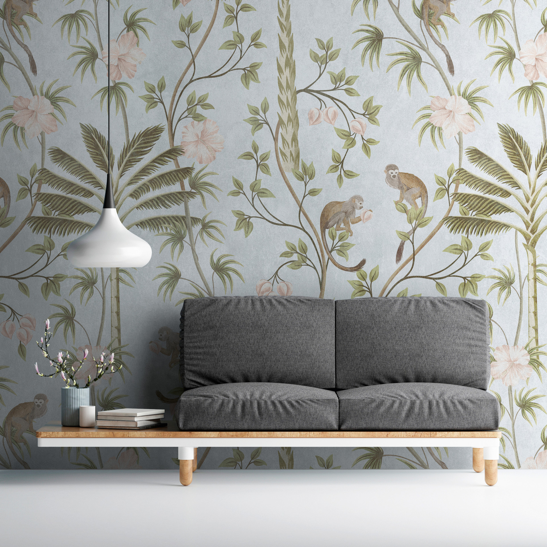 Gibbons Trees Green Grey Wallpaper Wall Panel | Living Walls