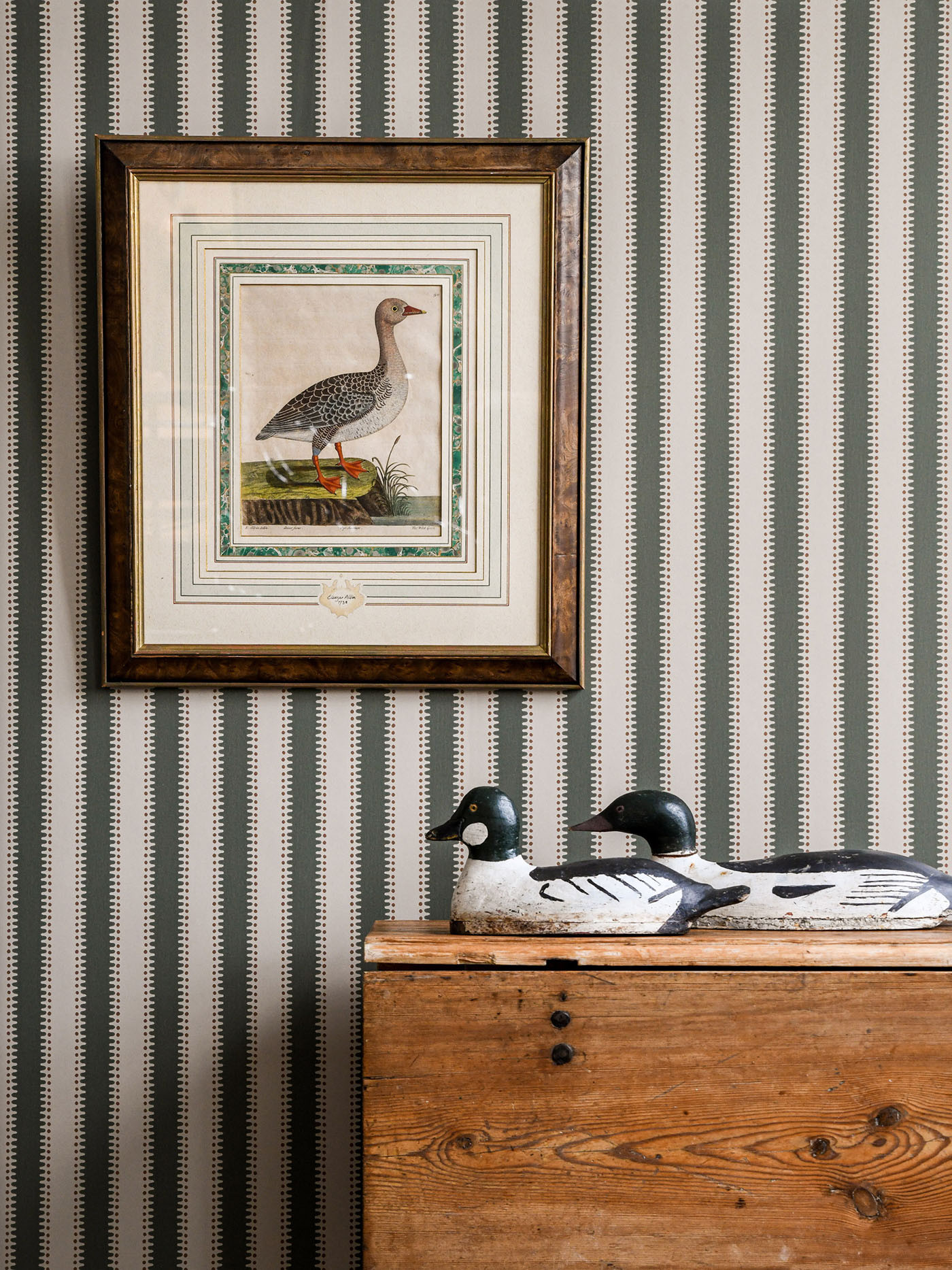 Stripe Olive Green Non Woven Wallpaper | Långelid / Von Brömssen Jagged ...