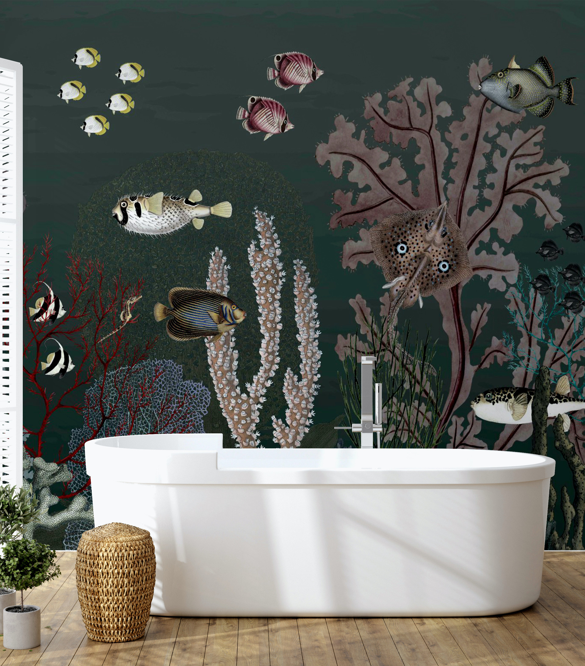 Multicolour Blue Lagoon Coastal Reef Green Fish Wallpaper Mural | Made ...
