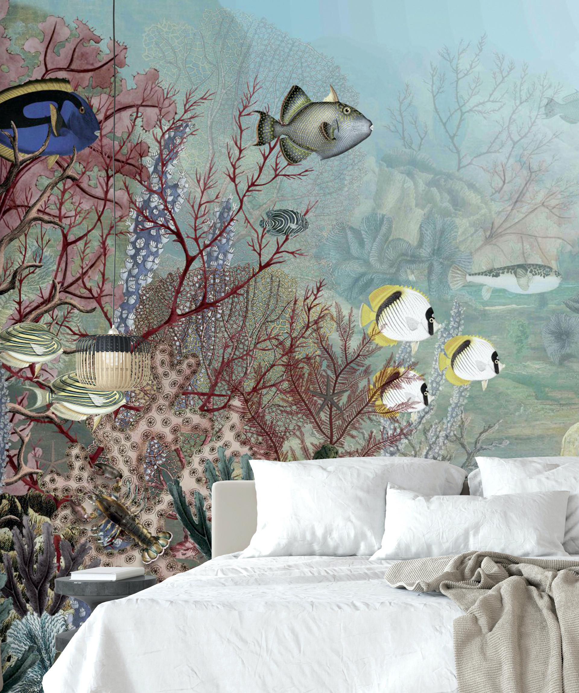Multicolour Underwater Coastal Reef Blue Fish Wallpaper Mural | Made in ...