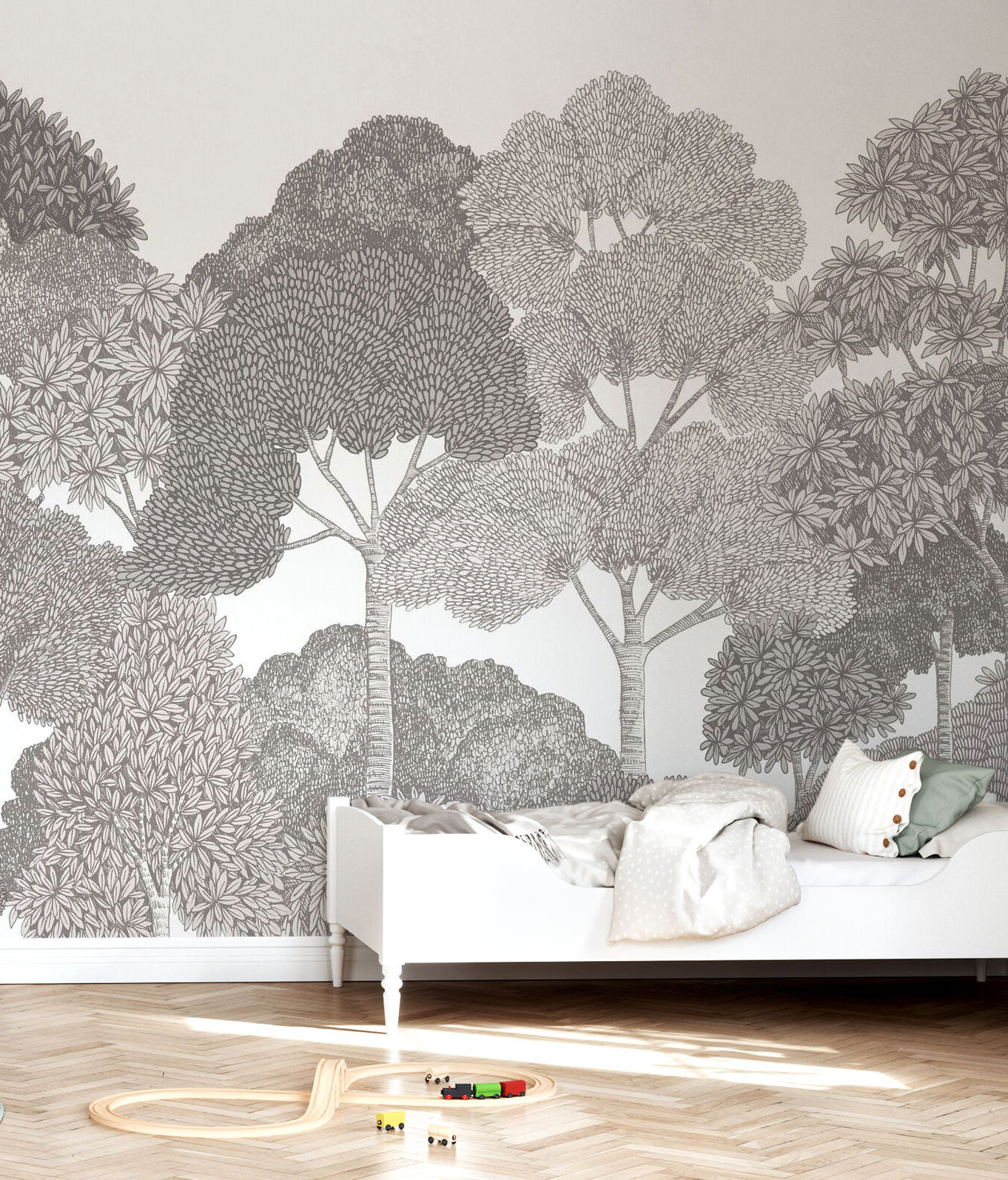 Sketched Canopy Trees Forest Grey Wallpaper Mural