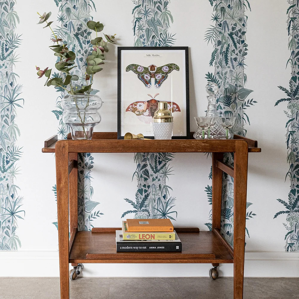 Tropical Forest Leaves Striped Pattern Moonstone Blue Wallpaper | Wear ...