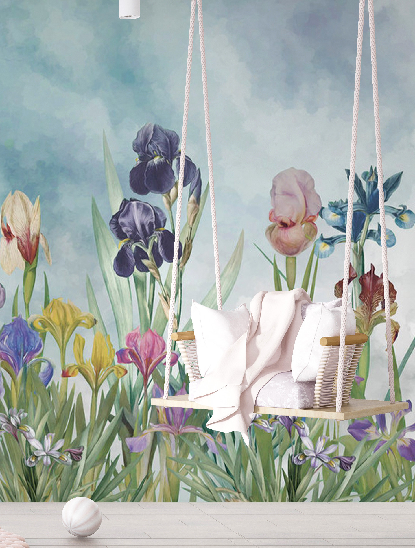 Growing Iris Flowers Blue Multicolour Mural Vinyl Wallpaper | Imary By ...