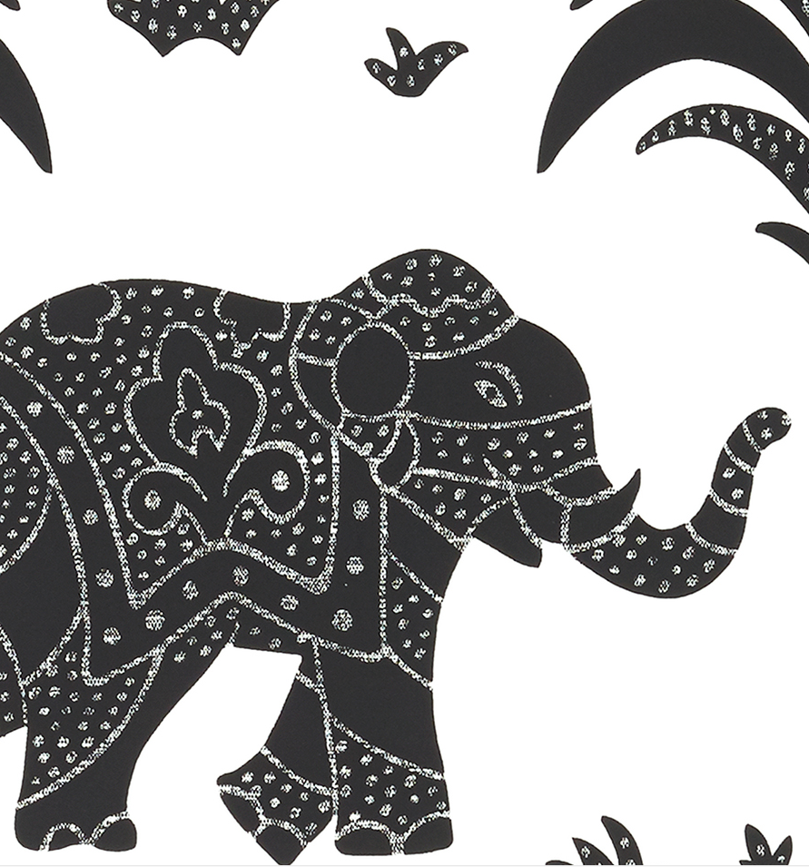 Batik Style Black Wallpaper | Thibaut Elephant