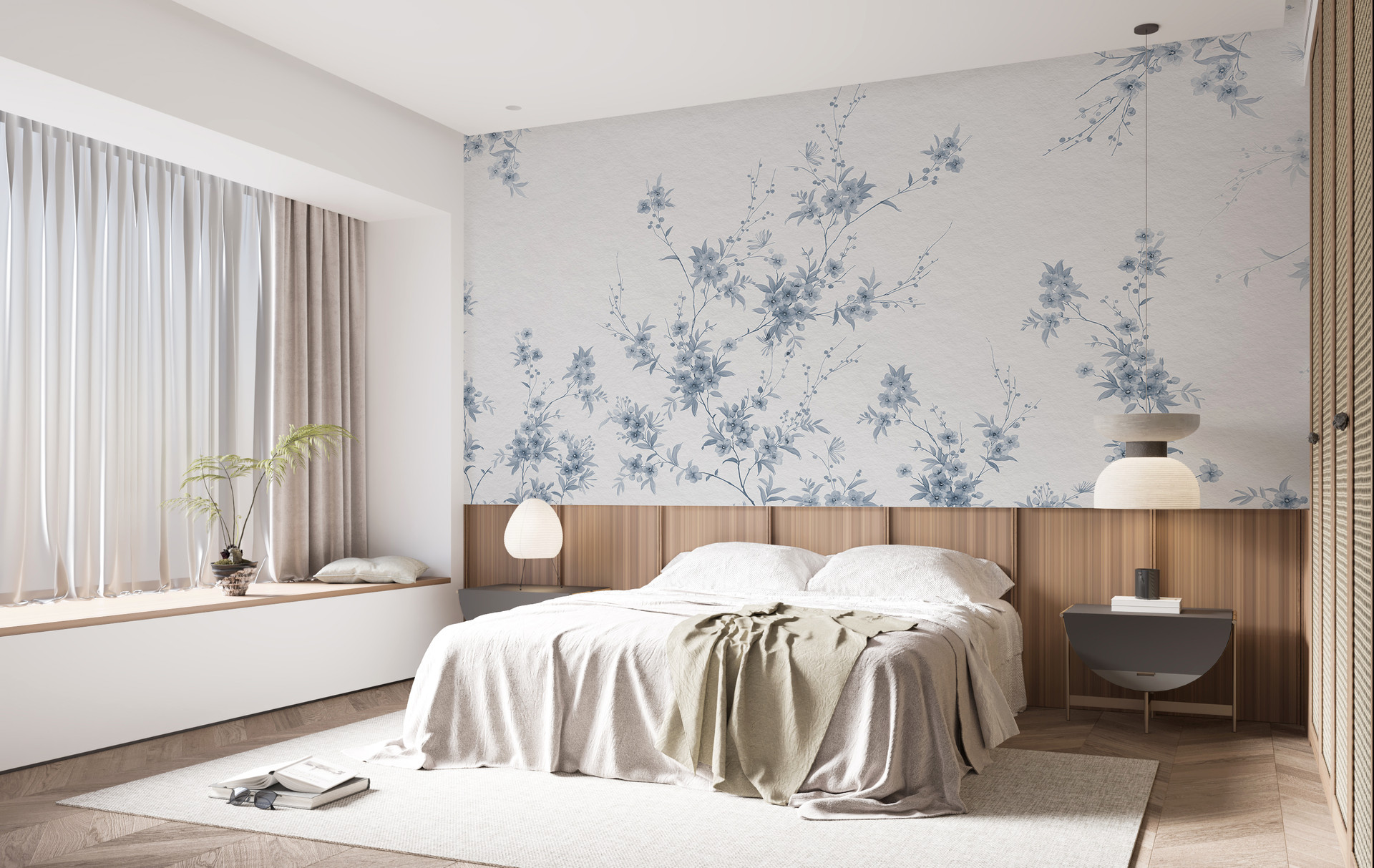 Mural - Edith Blue (Per Sqm) - Natty and Polly Wallpaper Australia