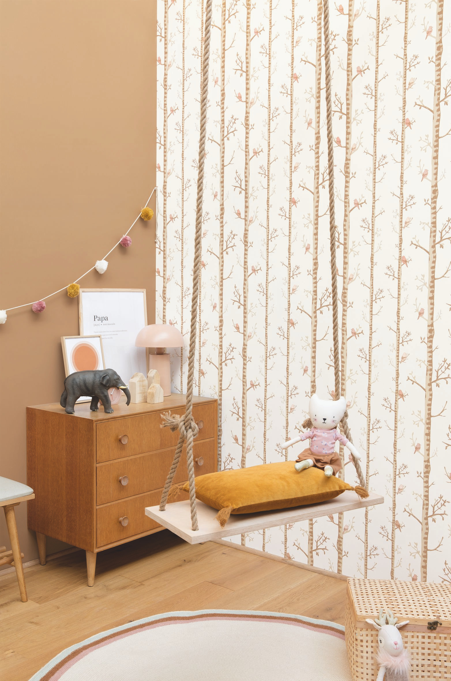 Childrens Trees Perched Birds White Natural Beige Wallpaper | Caselio ...