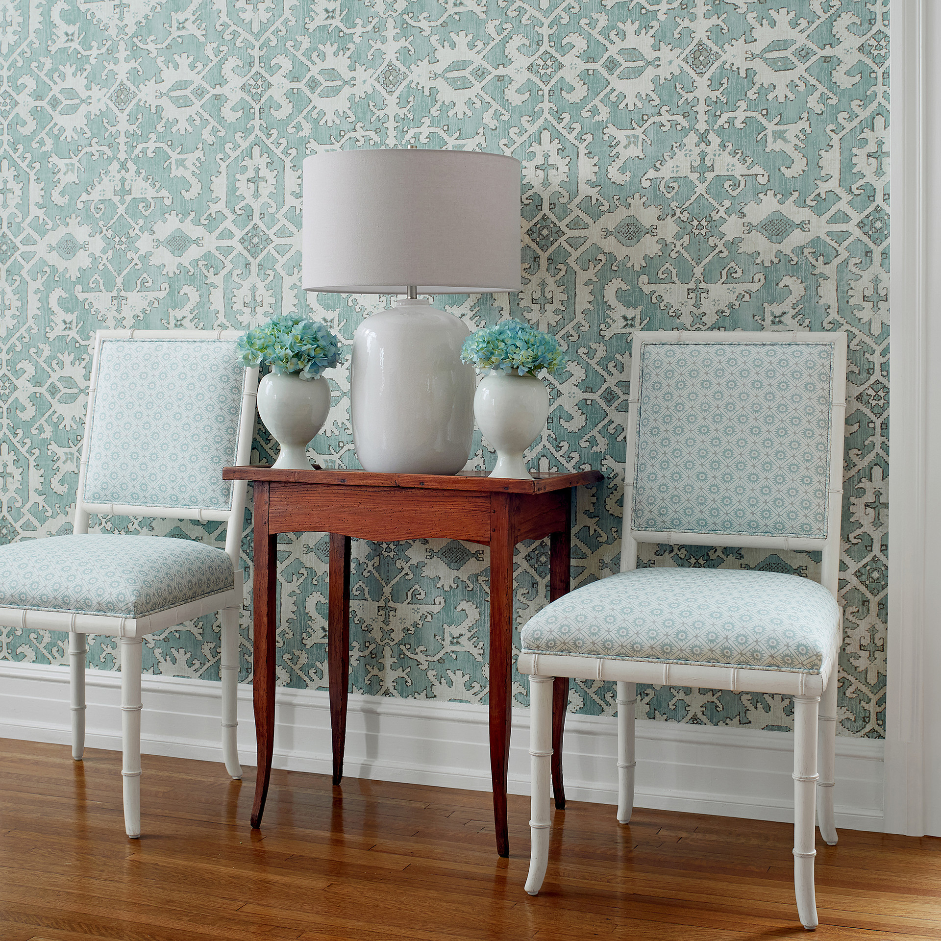 Geometric Ikat Effect Robins Egg Blue Wallpaper | Anna French Pontorma