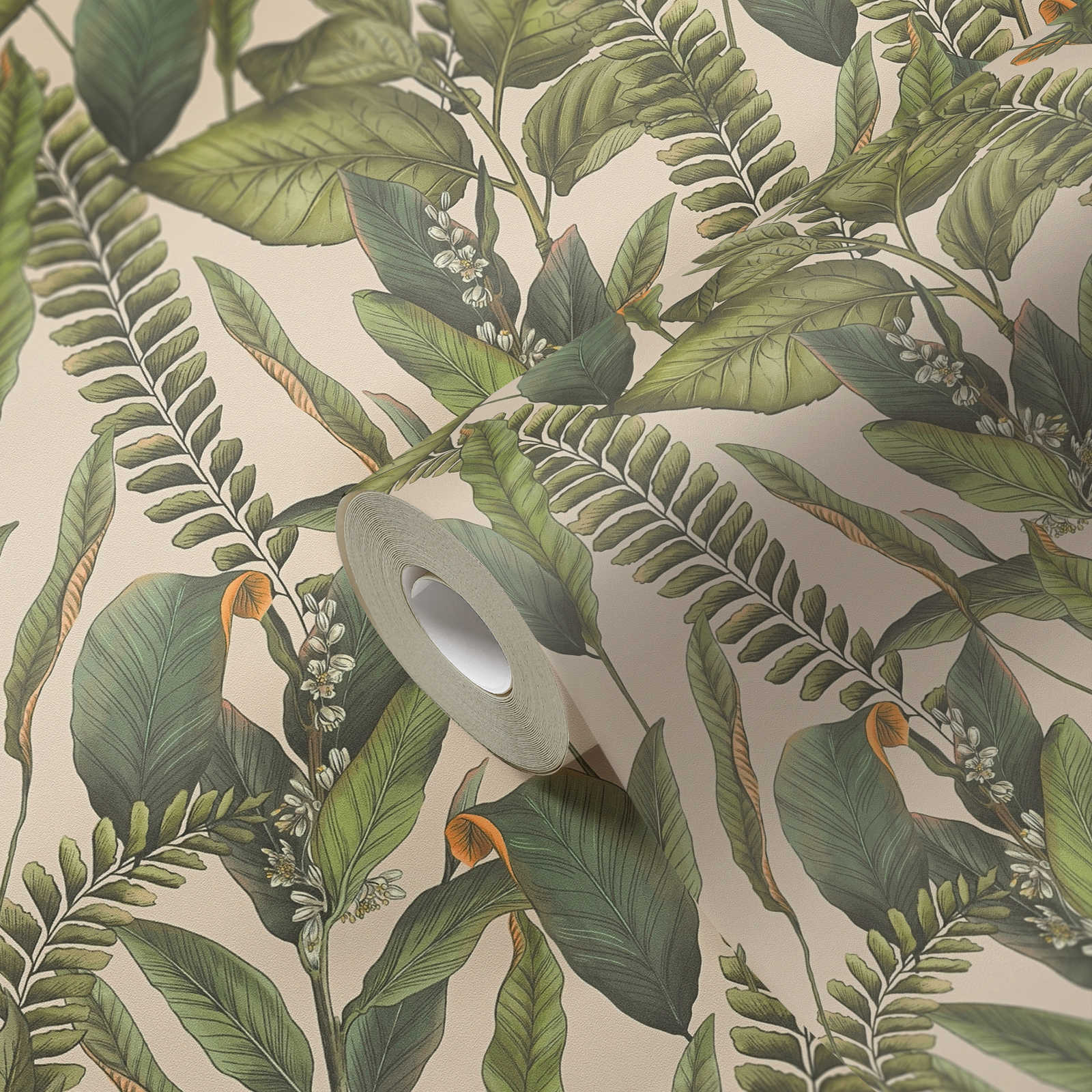 Botanical Fern Leaves Foliage Cream Green Wallpaper | Living Walls Fern ...