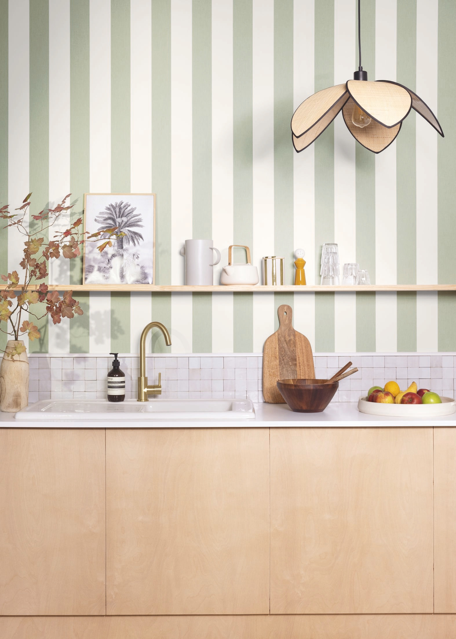 Textured Effect Traditional Striped Green Vinyl Wallpaper | Caselio ...