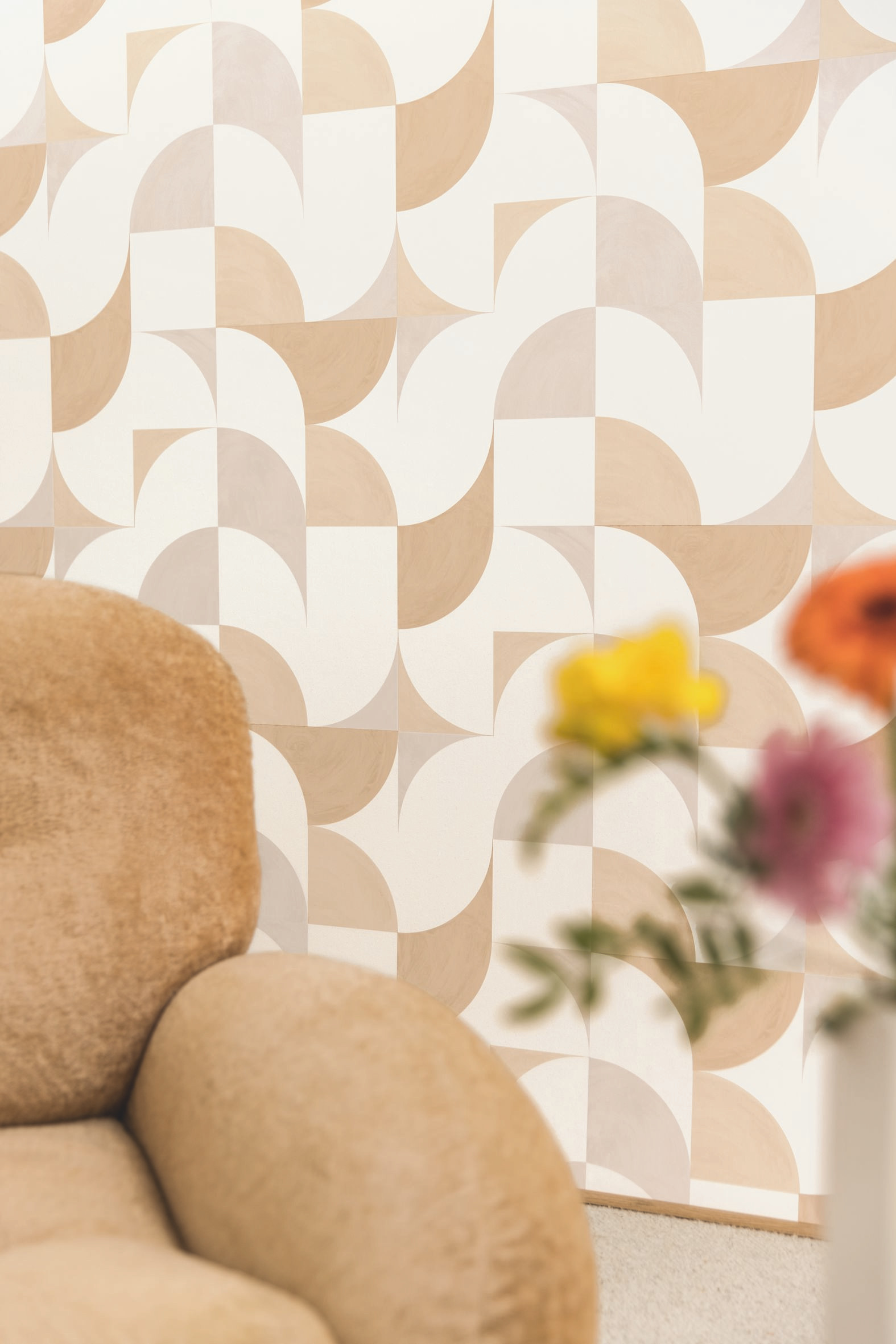 Geometric 1930s Curved Arched Effect Natural Beige Vinyl Wallpaper ...