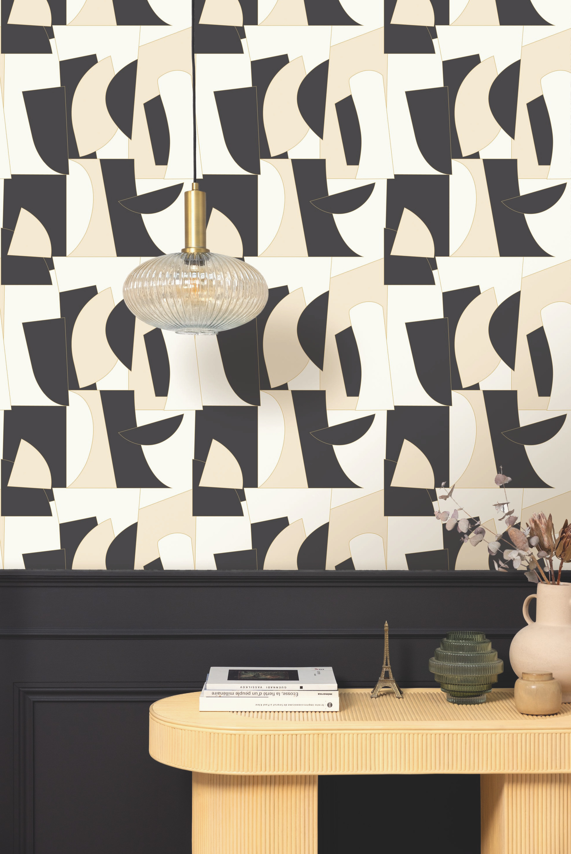 Abstract Geometric Pattern Black White Vinyl Wallpaper | Caselio Figures