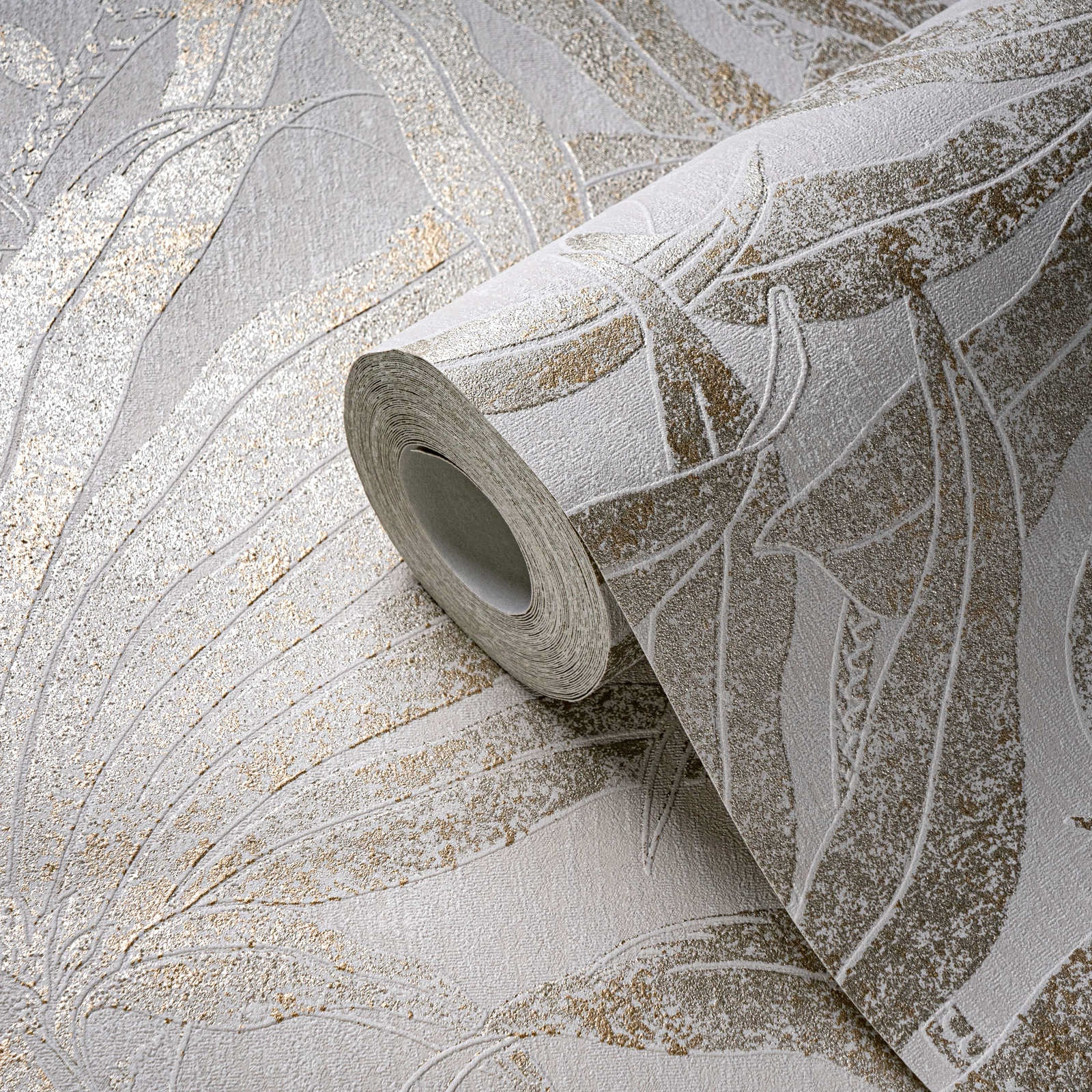 Tropical Leaves And Foliage Pearl Gold Wallpaper | AS Creation Xanadu