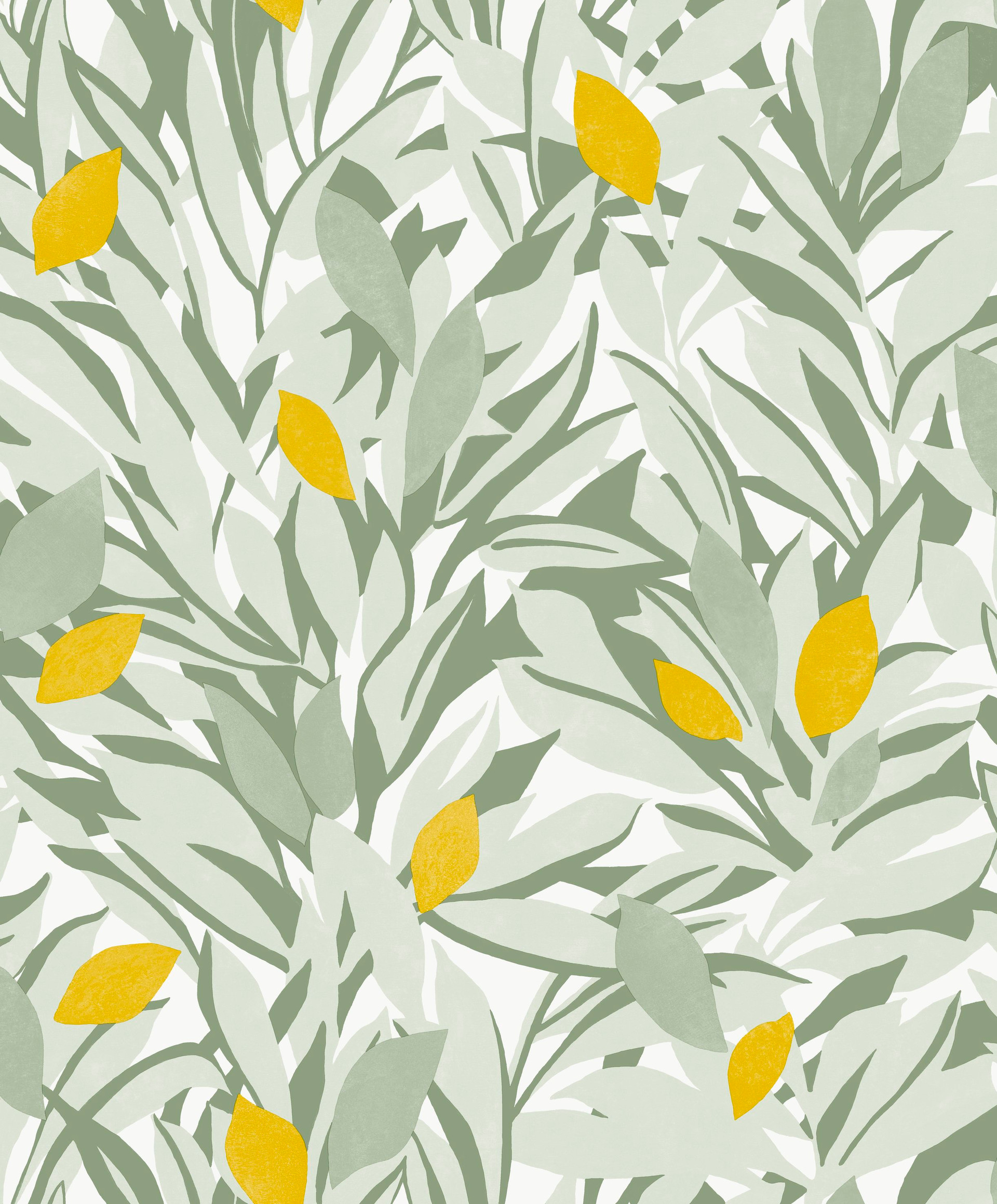 Lemon Tree Leaves And Foliage Khaki Green Vinyl Wallpaper | Caselio Cassis