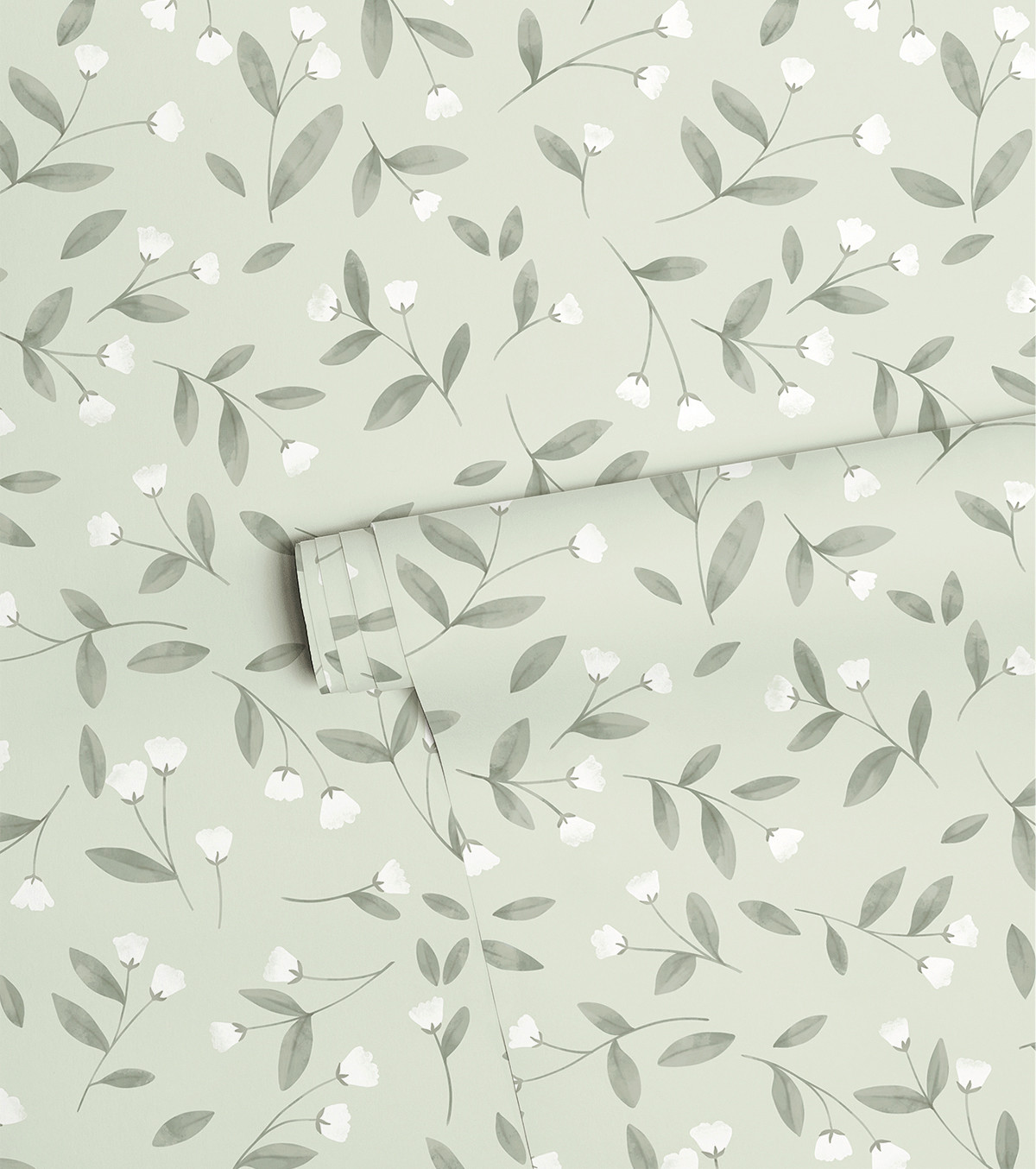 Tiny Floral Buds Leafy Stems Sage Green Wallpaper | Lilipinso Pretty Buds