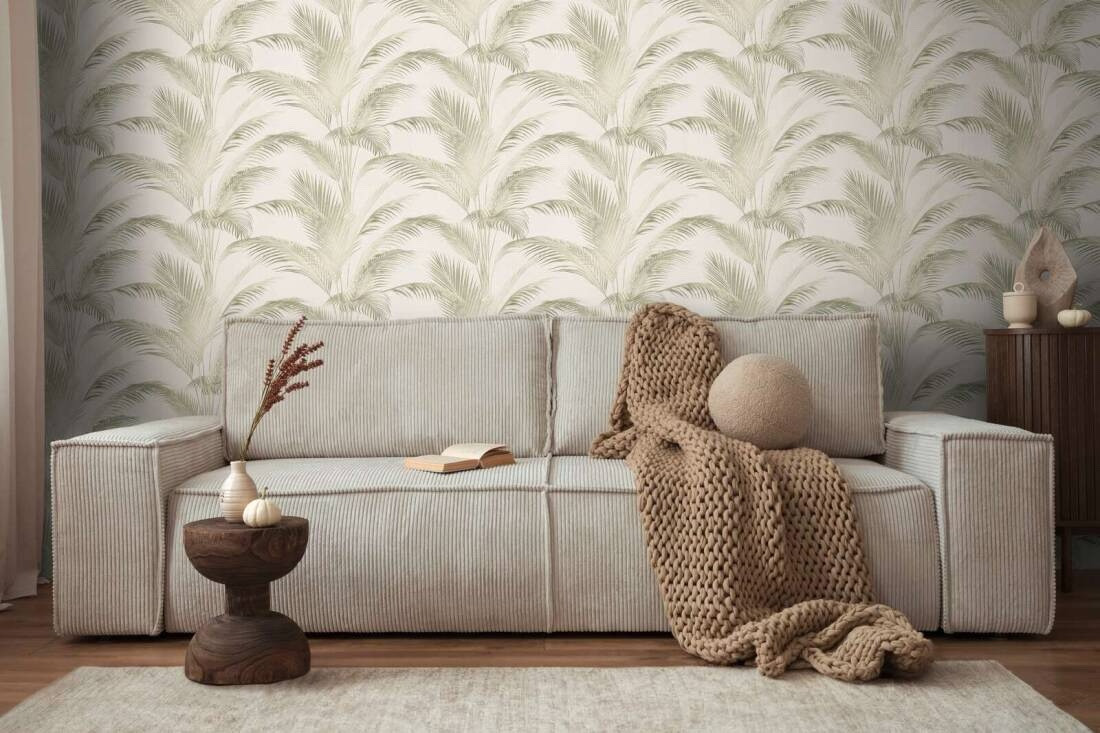 Textured Graceful Arching Fronds Cream Green Wallpaper | AS Creation ...