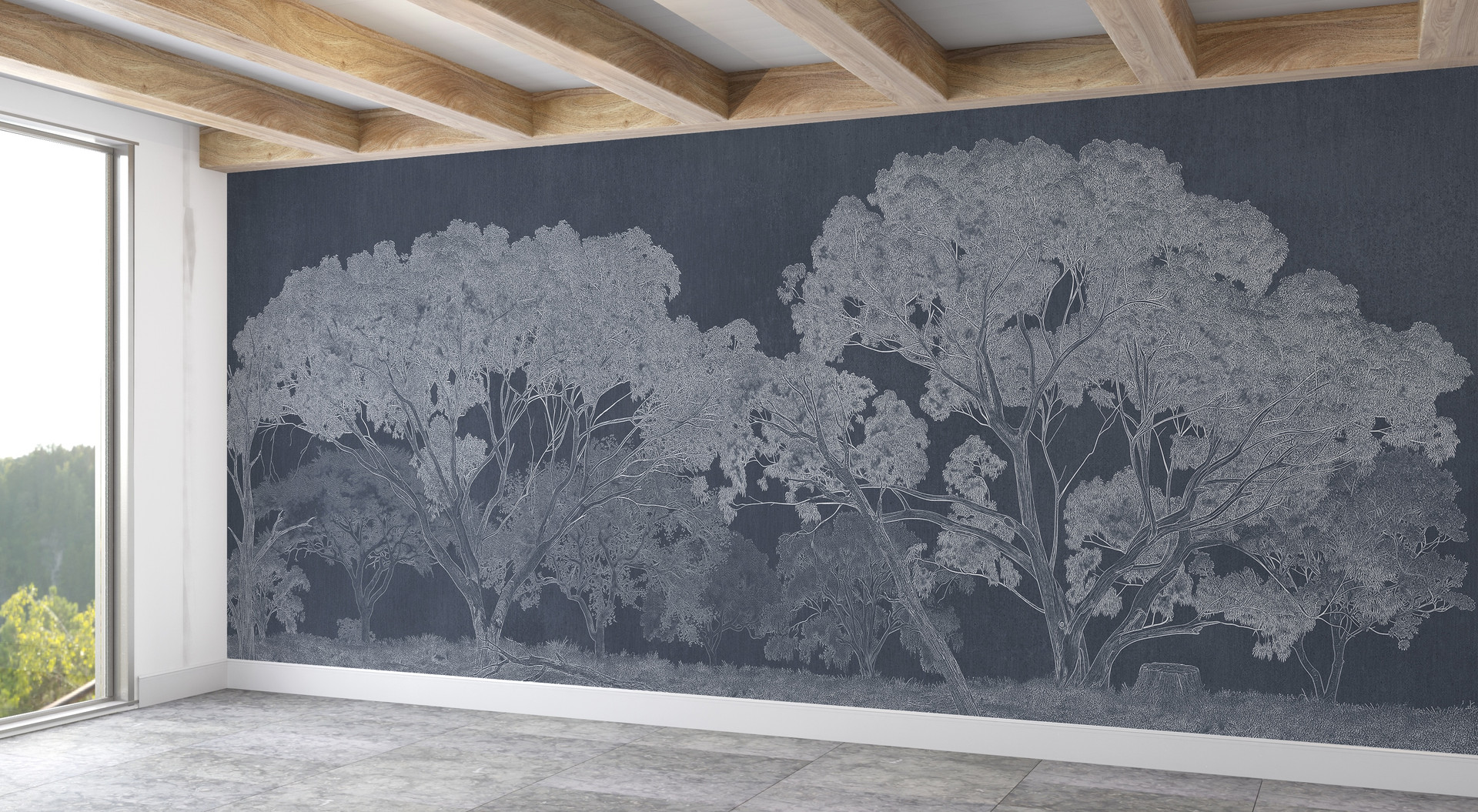 Navy Blue Australian Bush Eucalyptus & Acacia Trees Wallpaper Mural