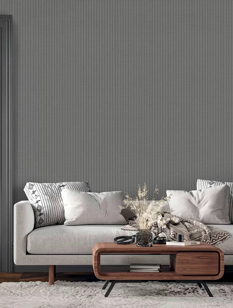 Pin Striped Graphite Grey Wallpaper | Timothy Wilman Home Cambridge
