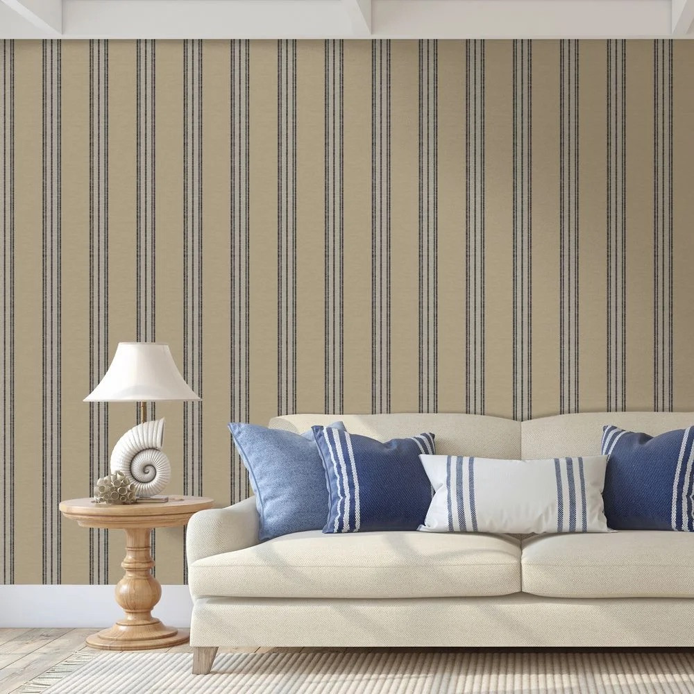 Timeless Contrasting Stripes Taupe Brown Wallpaper | Timothy Wilman ...