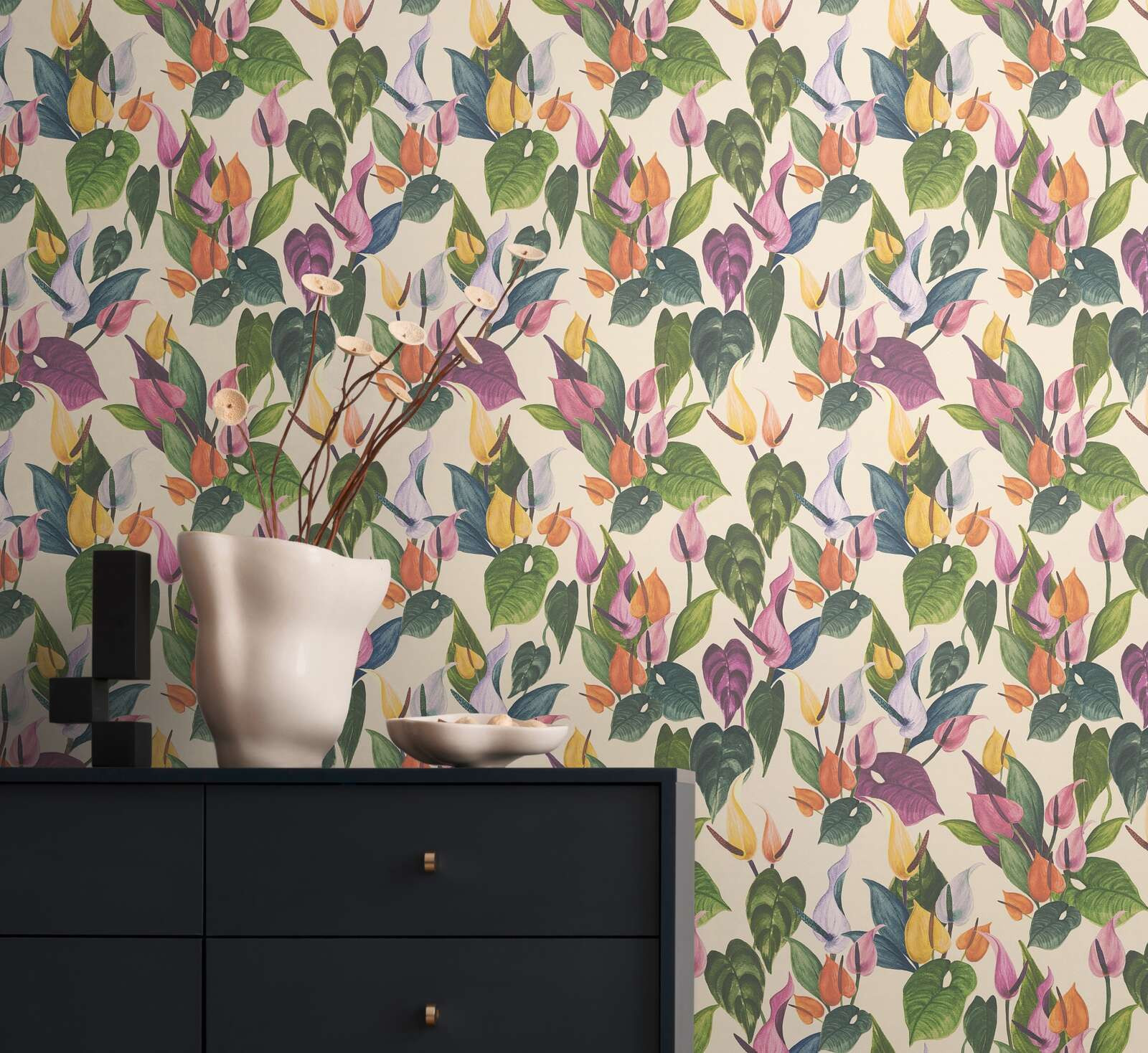 Large Scale Camellia Peony Dahlia Flowers Cream Multicolour Wallpaper ...