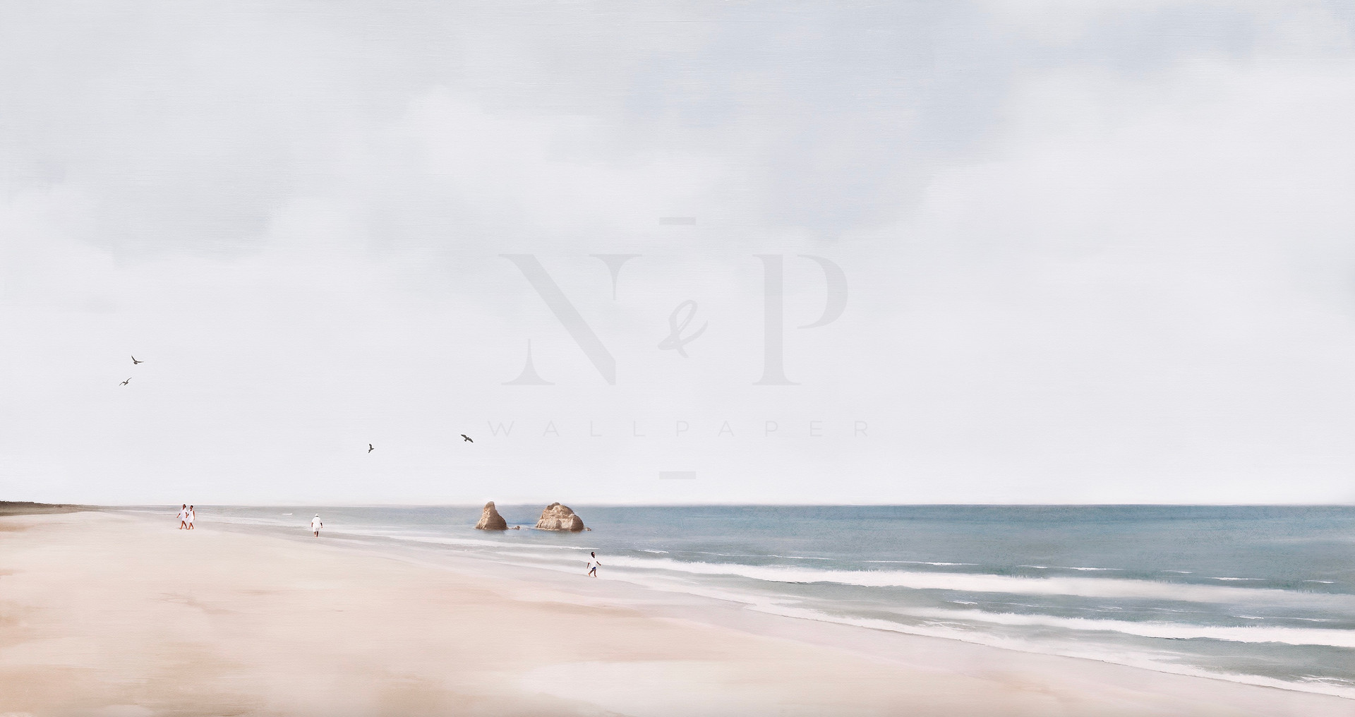 Linen Effect Bayside Beach Victoria Watercolour Wallpaper Mural