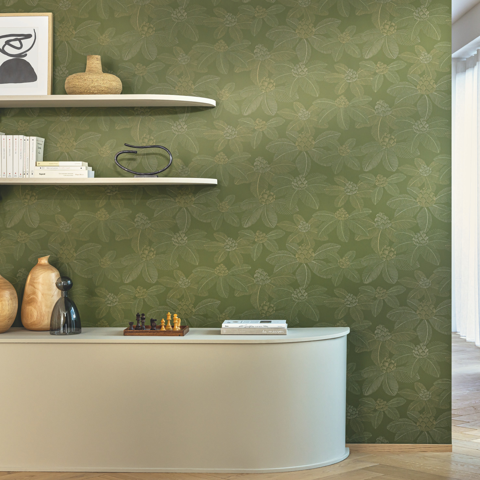 All Over Lotus Floral Green Vinyl Wallpaper | Caselio Lotus