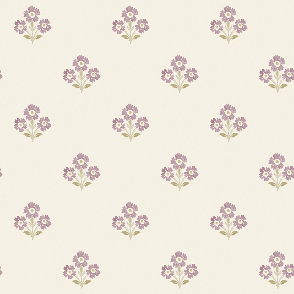 Vintage Daisy Motif Neutral Purple Mulberry Wallpaper