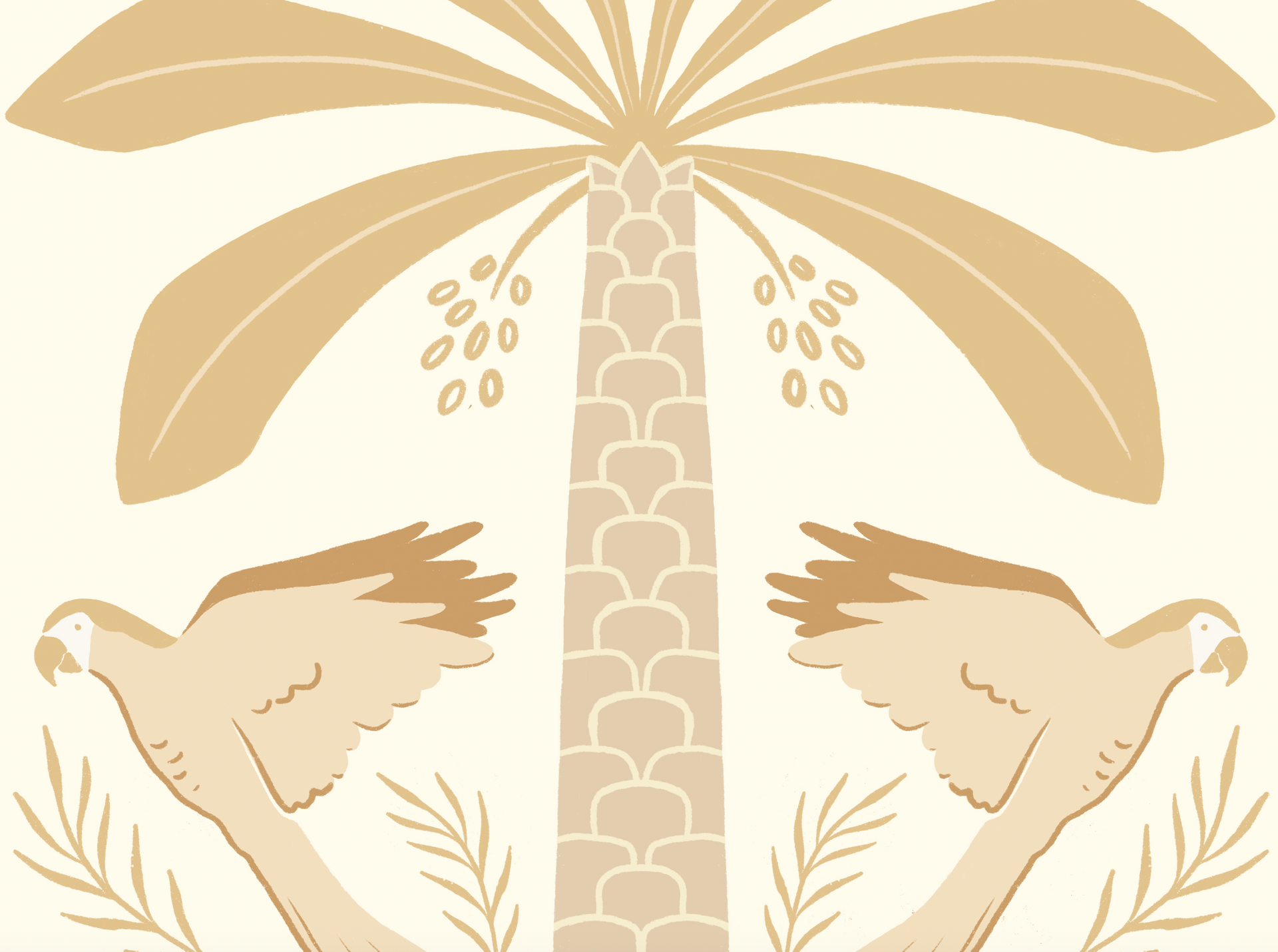 Tan and Ivory Date Palm Scalloped Arch Tropical Wallpaper Mural